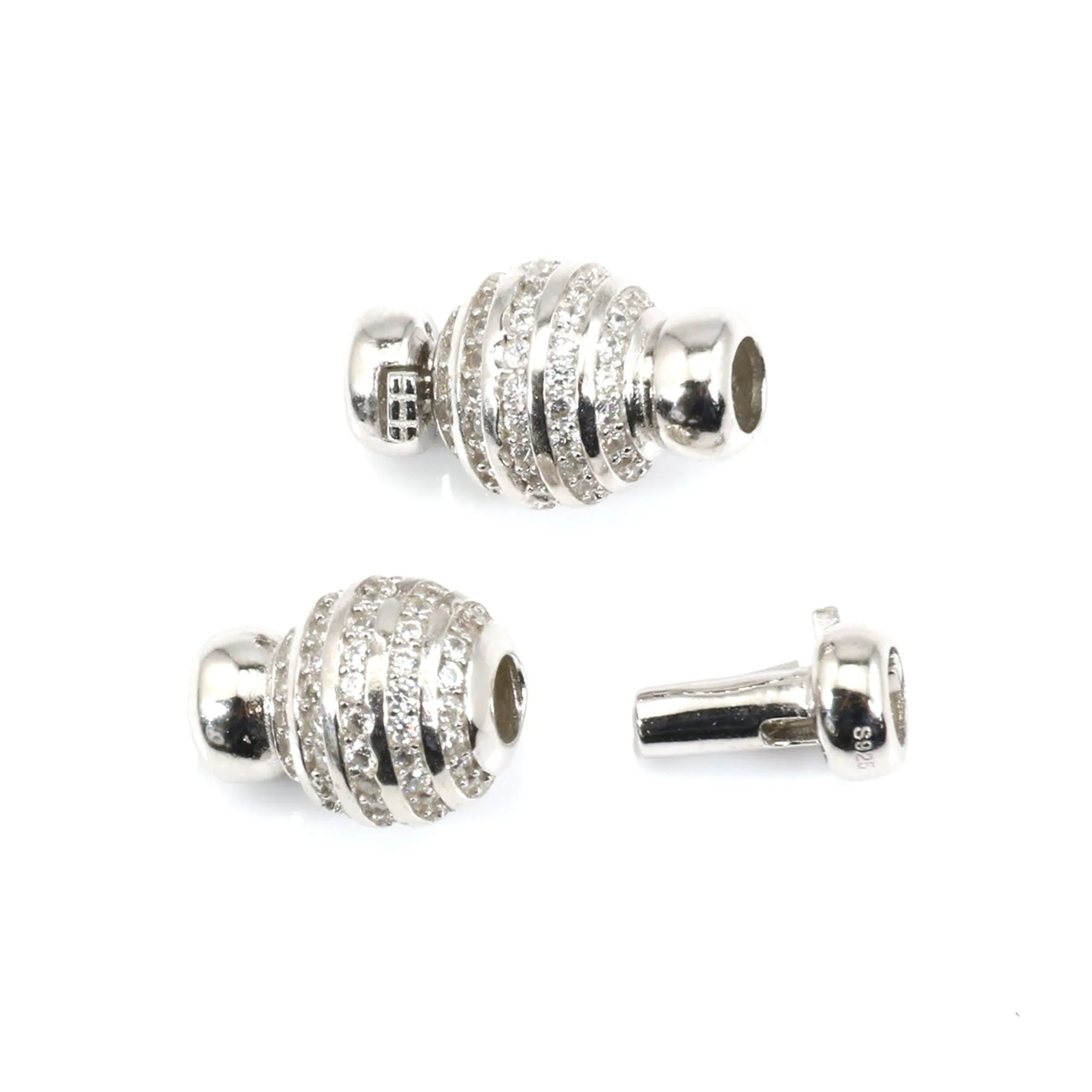 Clasp with round rhinestone 9x16mm | Rhodium-plated 925 Silver Accessory